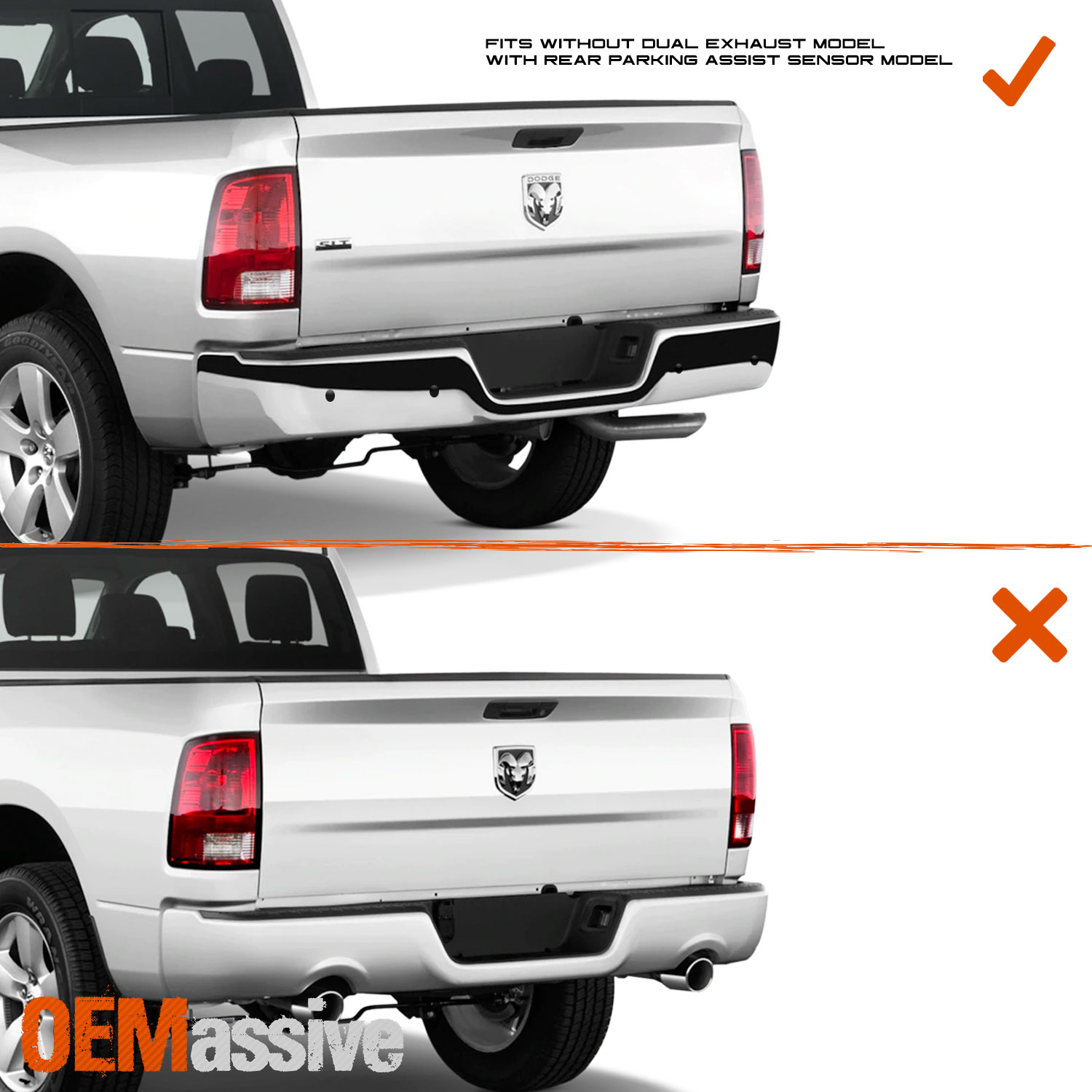 For 09-18 Ram 1500 10-12 2500 3500 w/ Sensor Holes Rear Bumper w/ Black ...