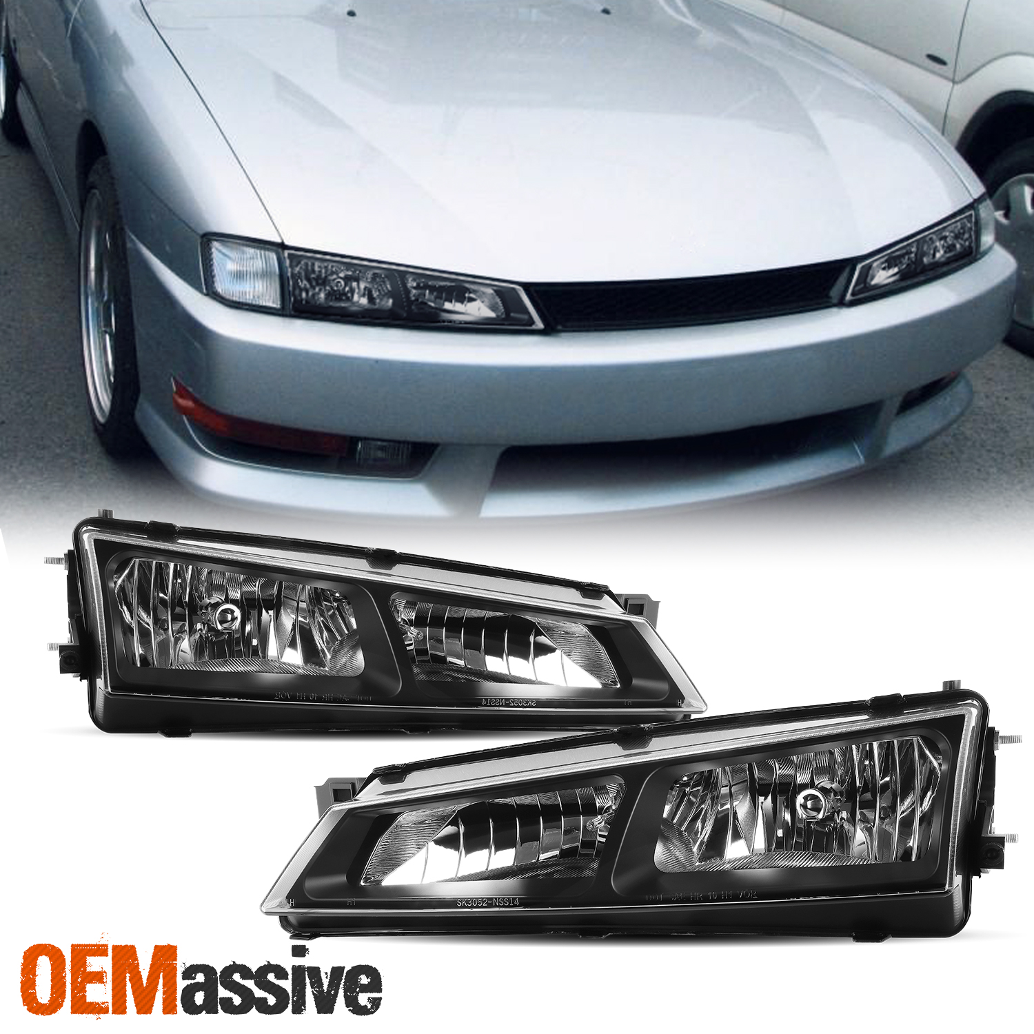 Fits 97-98 240Sx 180Sx S14 Silvia Kouki JDM Black Headlights Front Lamp ...