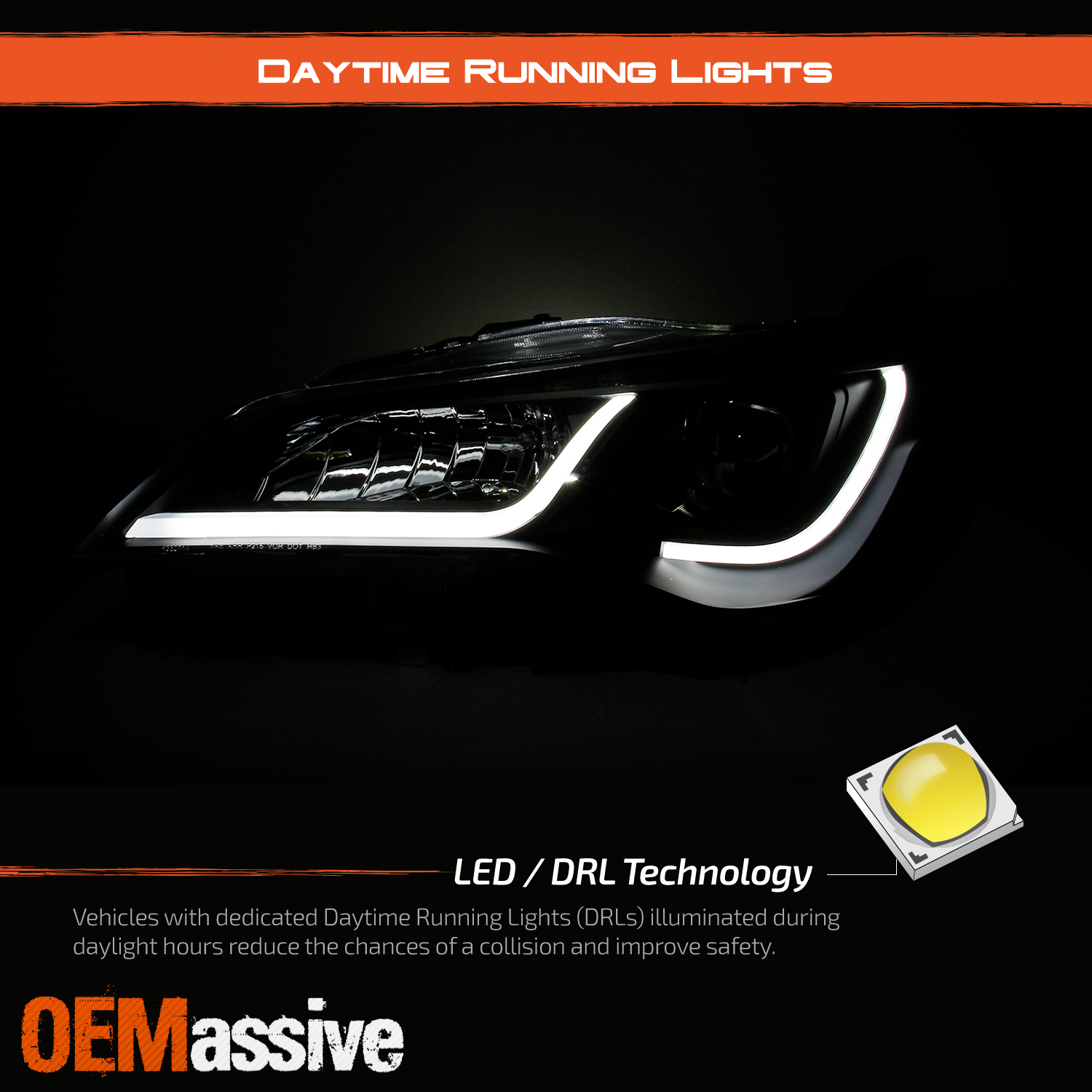 For 15-17 Toyota Camry LED Light Tube DRL Projector Headlights - Black ...