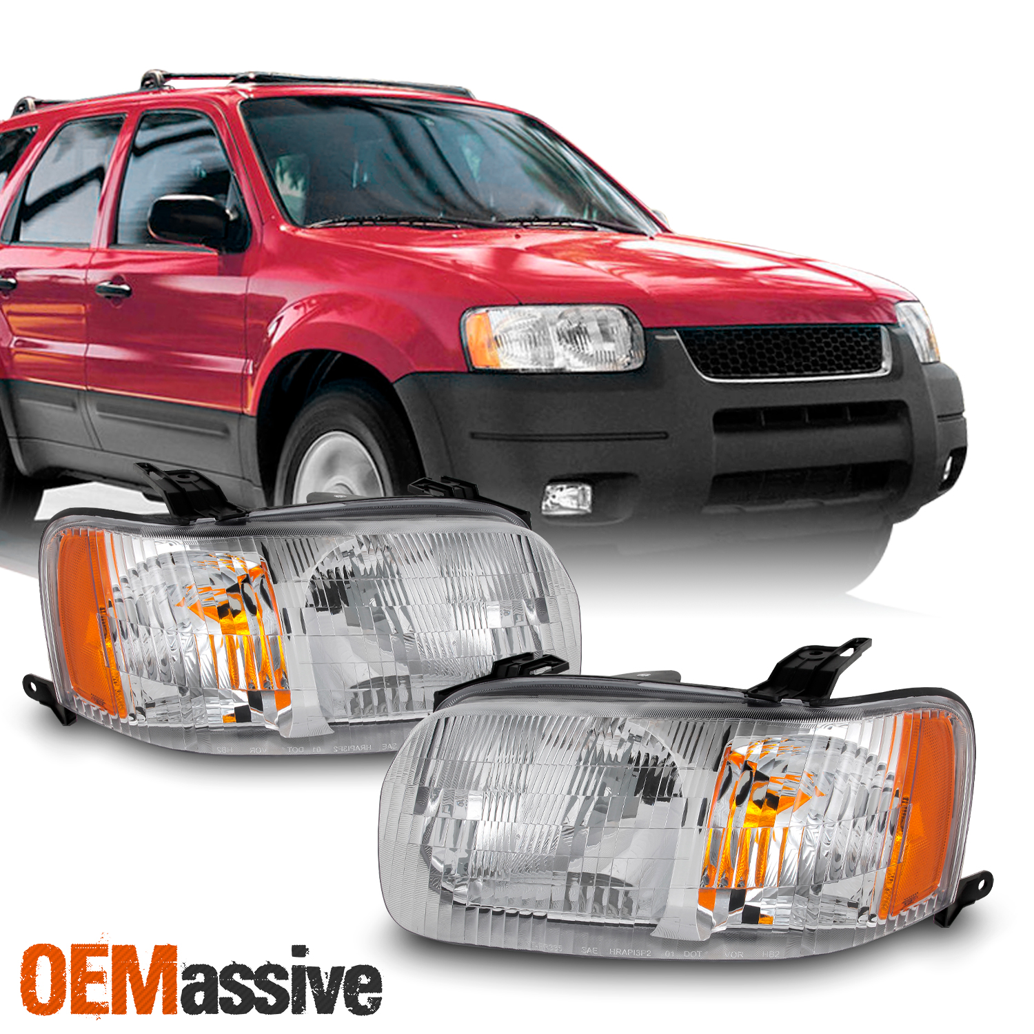 OE Style for 2001-2004 Ford Escape Chrome Bezel Headlight Lamp Assembly ...