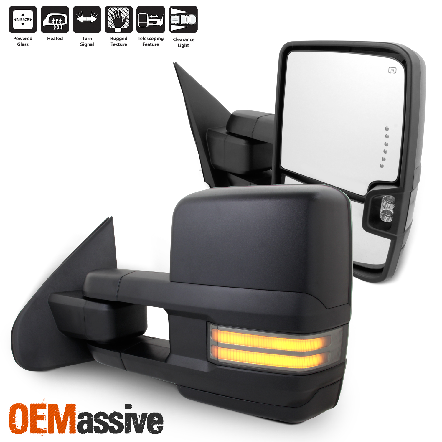 Pair Power Heat [Sequential Turn] Black Towing Mirror For 14-18 ...