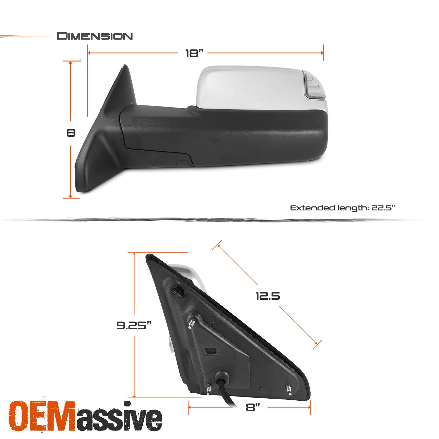 For 09-18 Ram - Pair Towing Mirrors W/ Power Fold/Temp Sensor & Heat ...